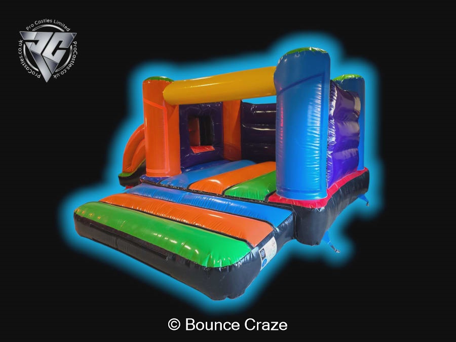 Multi Coloured Bouncy Castle with low slide - unicorn Theme - Bouncy ...