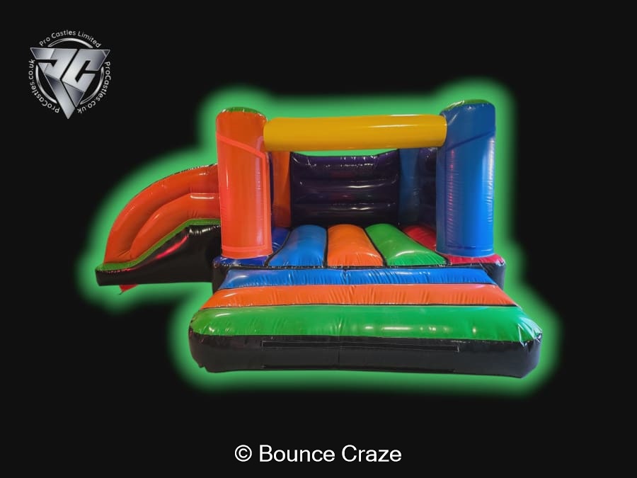 Multi Coloured Bouncy Castle with low slide - unicorn Theme - Bouncy ...